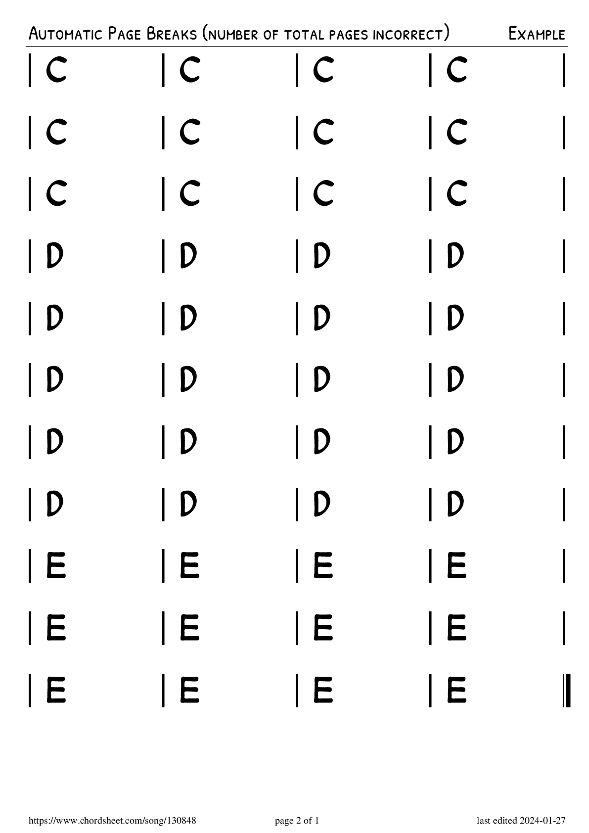 Automatic Page Breaks · Example · PNG Preview· Chord Sheet Maker Online