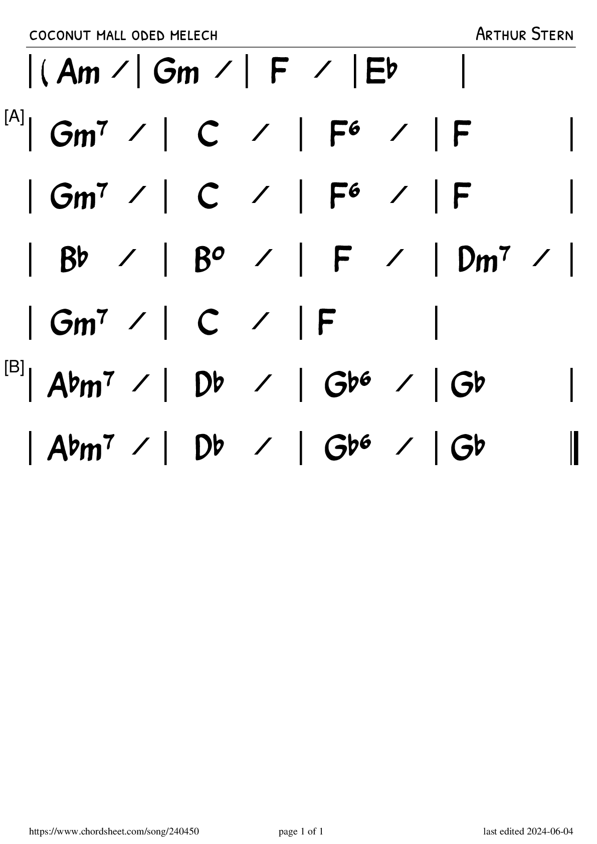 coconut mall oded melech · Arthur Stern · PNG Preview· Chord Sheet ...