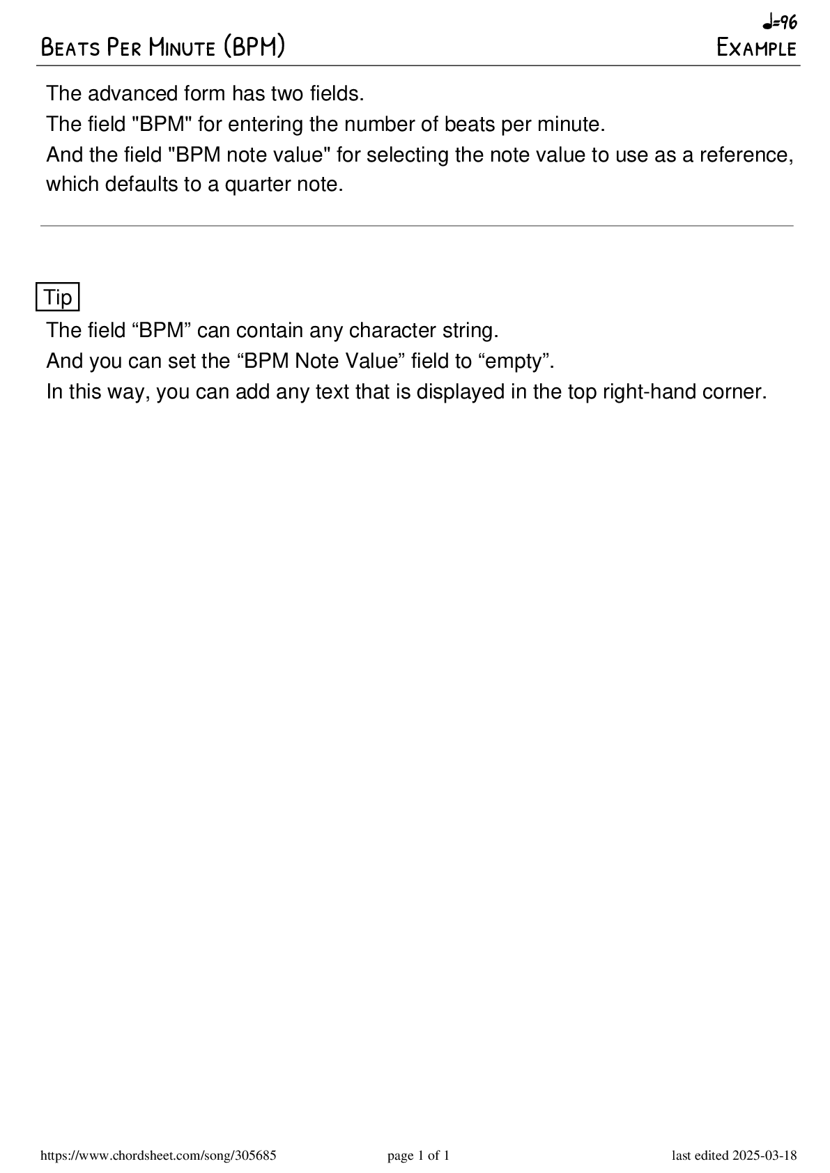 Beats Per Minute · Example · PNG Preview· Chord Sheet Maker Online