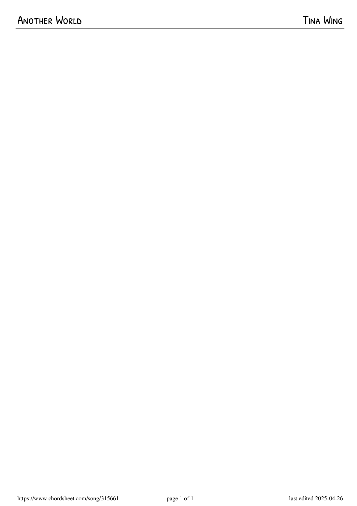 Another World · Tina Wing · PNG Preview· Chord Sheet Maker Online