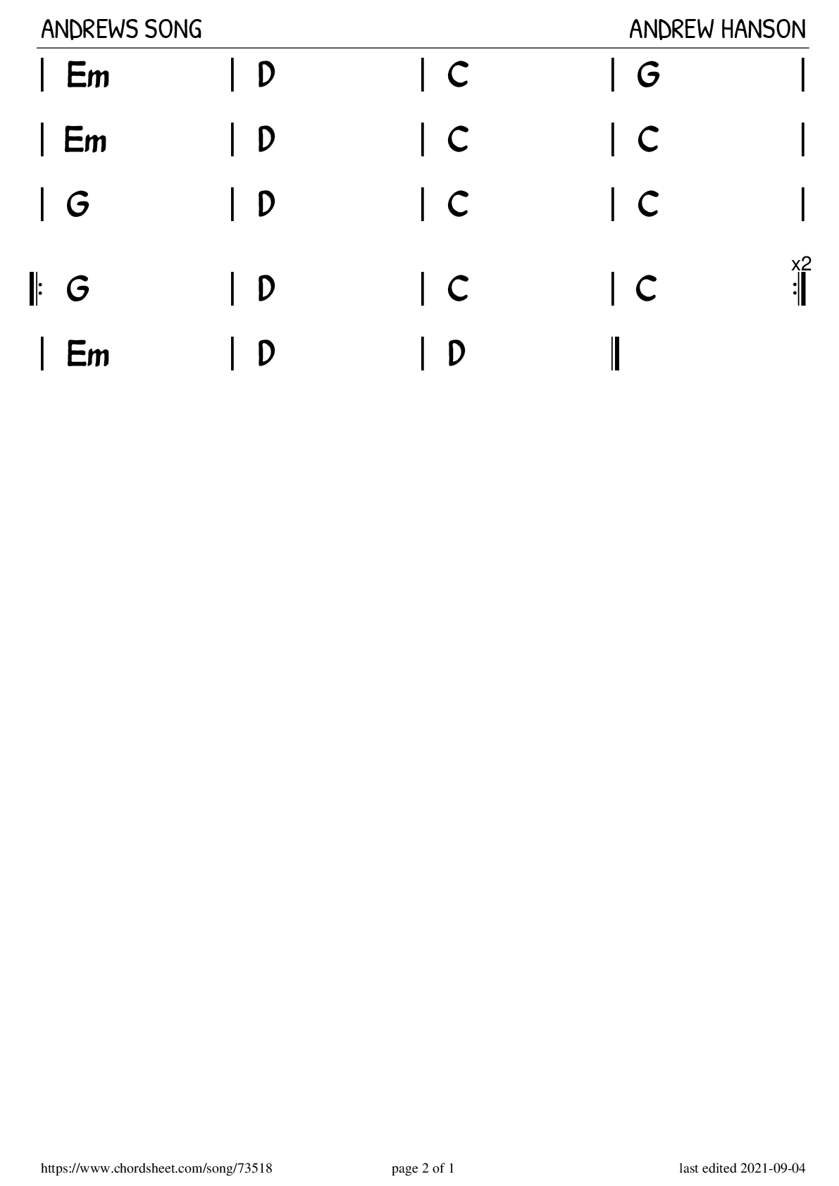 ANDREWS SONG · ANDREW HANSON · PNG Preview· Chord Sheet Maker Online